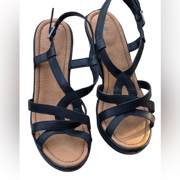boc | Shoes | Wedges Boc Born Concept Black Leather Sandals Euc Like ...